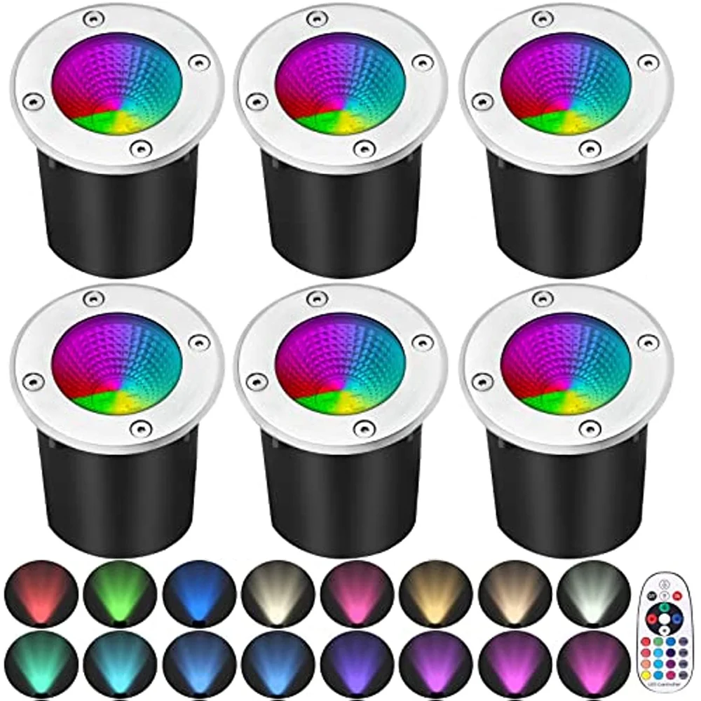 RGB LED 지하 조명, 야외 방수, 정원 내 조경 램프, 색상 변경, 잔디 경로 스텝 마당용 IP67, 12W ...
