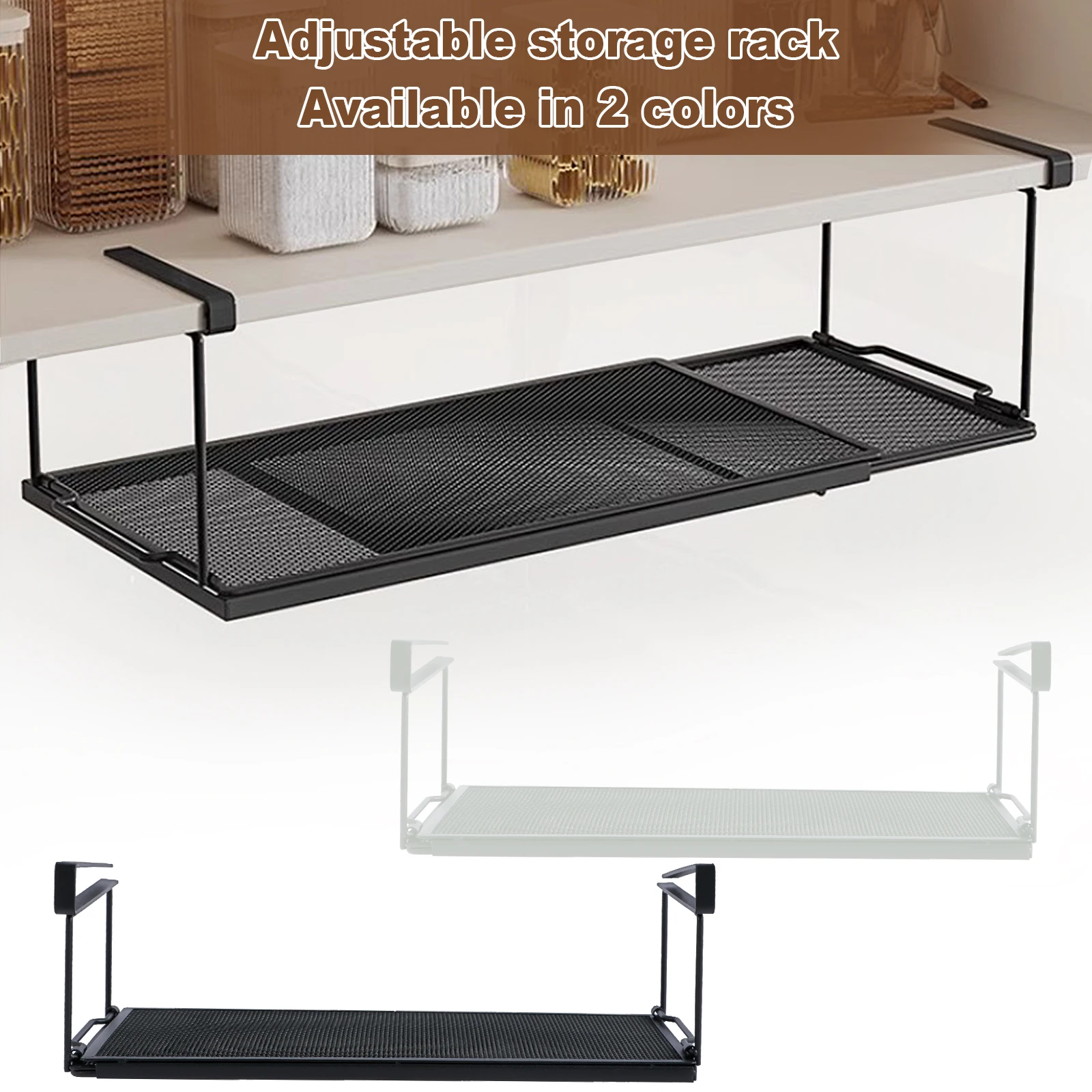 Extendable-Under-Cabinet-Organizer-Shelf-Steel-Under-Desk-Storage-Rack ...