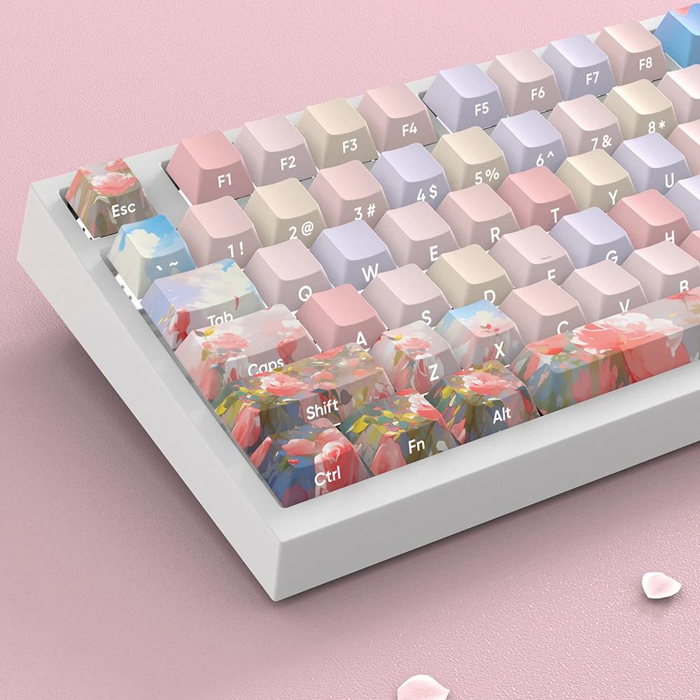 Double-Shot-Pbt-Keycaps-134-Key-Colorful-Rose-Custom-Keycap-Set-Dye-Sub ...