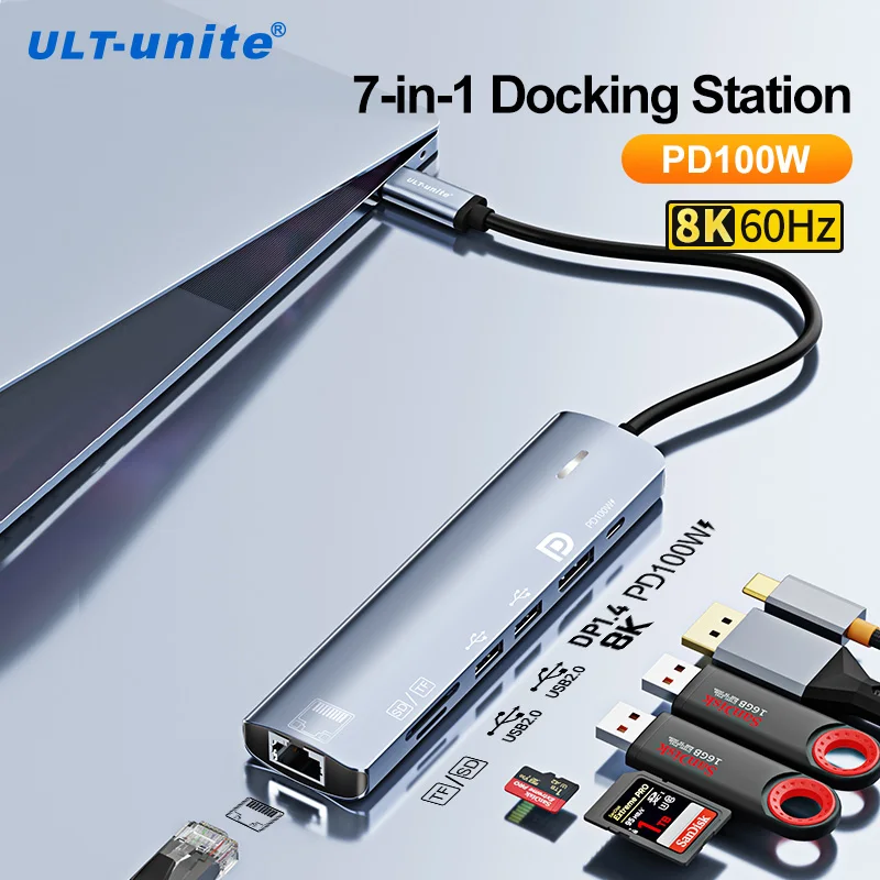 USB to DP Adapter Docking Station Dongle 7-In-1 Multiport Type C HUB ...
