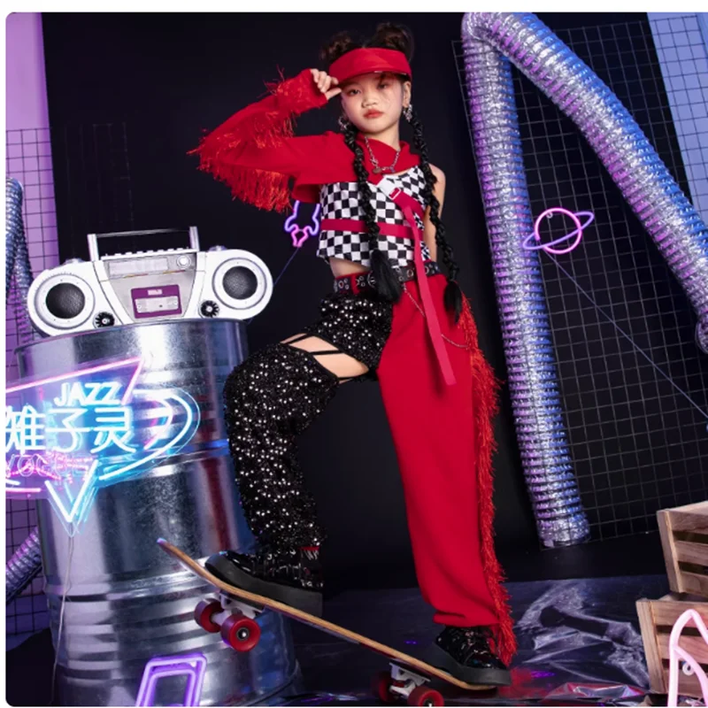 K-PoP Clothes Children's cool hiphop dance outfit Girls' hip jazz dance ...