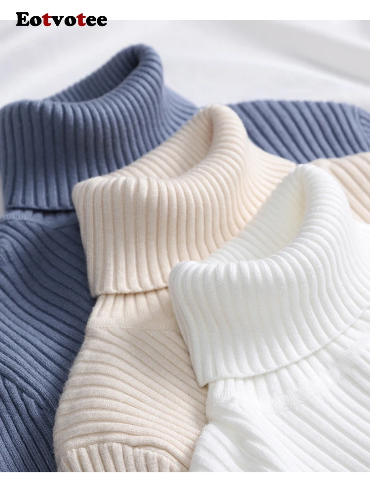 Pul-ver-feminino-de-malha-de-gola-alta-jumper-de-manga-comprida-tops ...