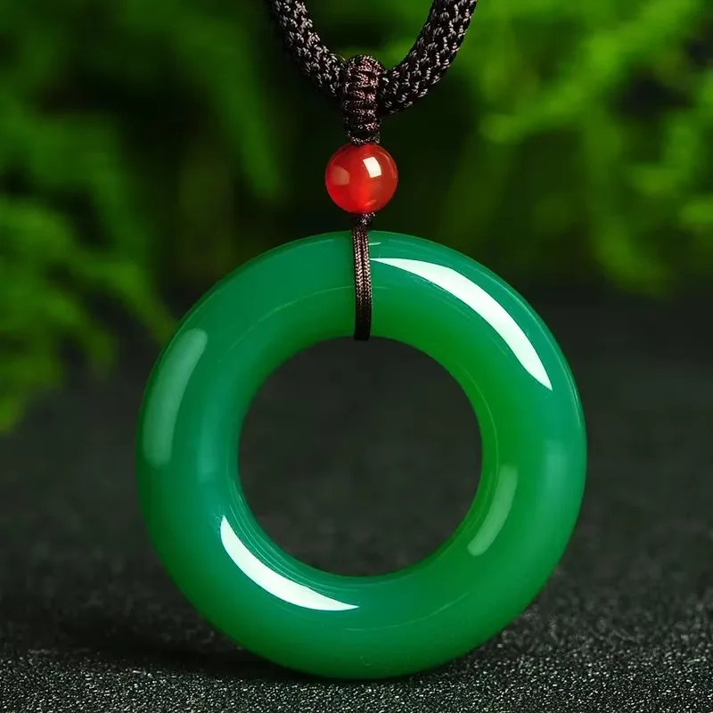 Calcedonia verde Natural tallada a mano anillo de paz colgante joyería ...