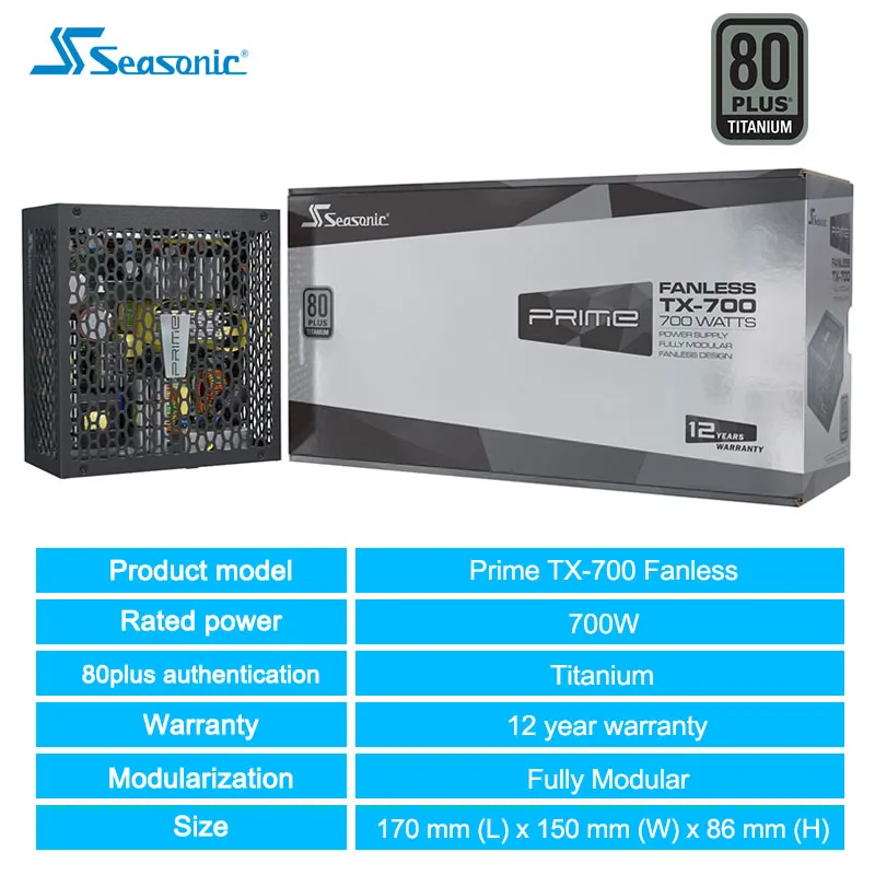 Seasonic Prime TX-700 Fanless Computer Case Power Supply 80 PLUS ...