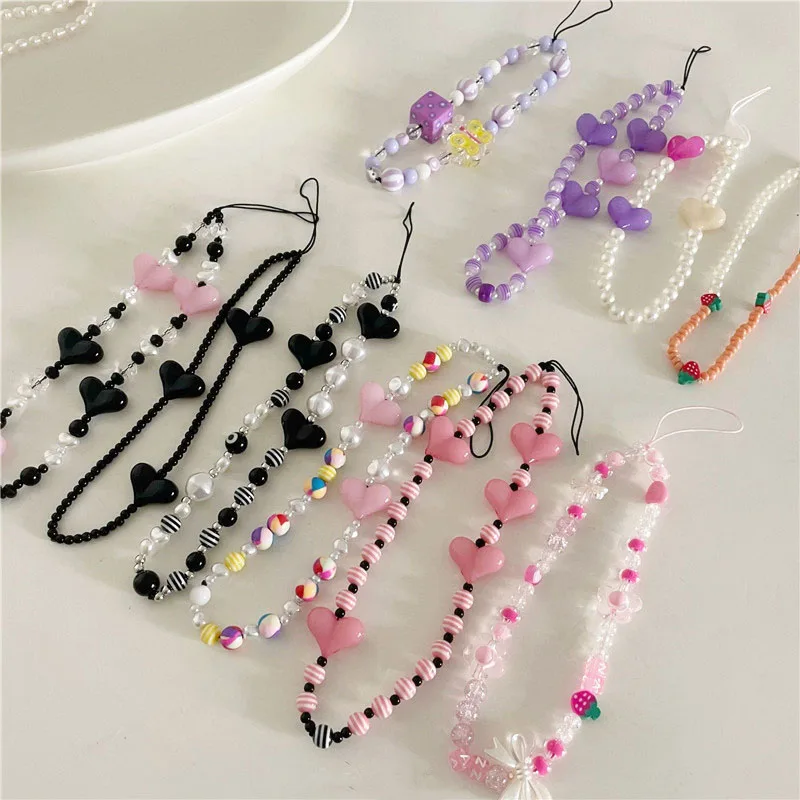 Charm Multicolor Resin Heart Bowknot Mobile Phone Chains for Women ...