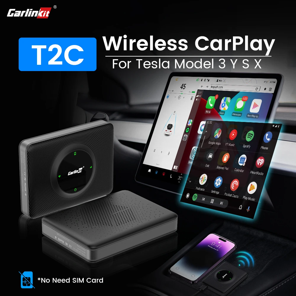 New T2C Wireless CarPlay For Tesla Android Auto Adapter Support Model 3 ...