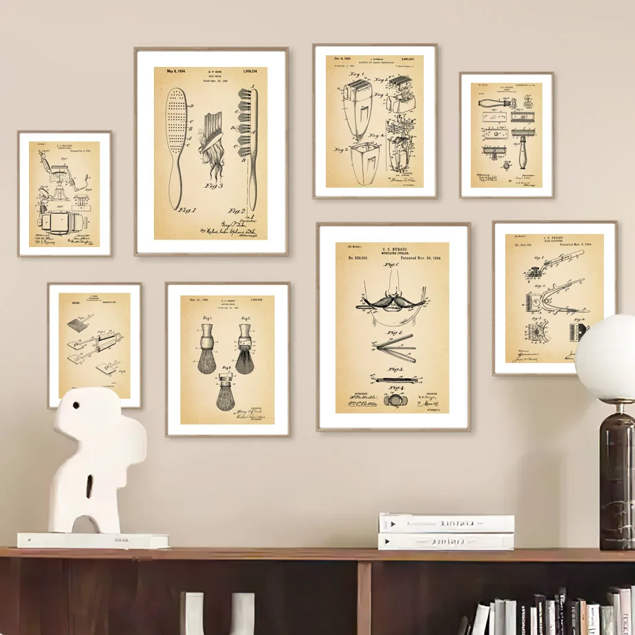 Hair-Salon-Blueprint-Barber-Shop-Wall-Art-Canvas-Painting-Nordic ...