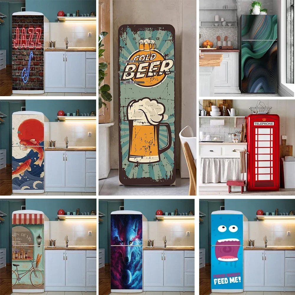 Retro-Graffiti-Style-Fridge-Wrap-Mural-Sticker-Waterproof-PVC-Beertown ...