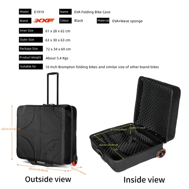 Hard Folding Bikes Case ABS Travel Box Waterproof Shockproof Bike ...