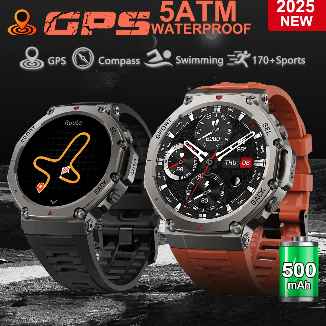 LIGE GPS Smart Watch Men Compass Altimeter Barometric 5ATM Waterproof ...