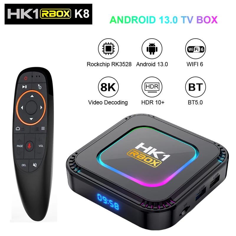 Boîtier TV HK1 RBOX K8 RK3528, Android 13, 4 Go, 32 Go, 64 Go, 128 Go, 5G, WiFi 6, 4K, 8K, 3D ...