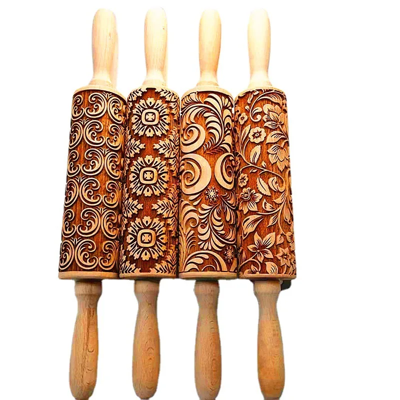 Vintage Embossed Print Rolling Pin Roller Embossed Fondant Cookie ...