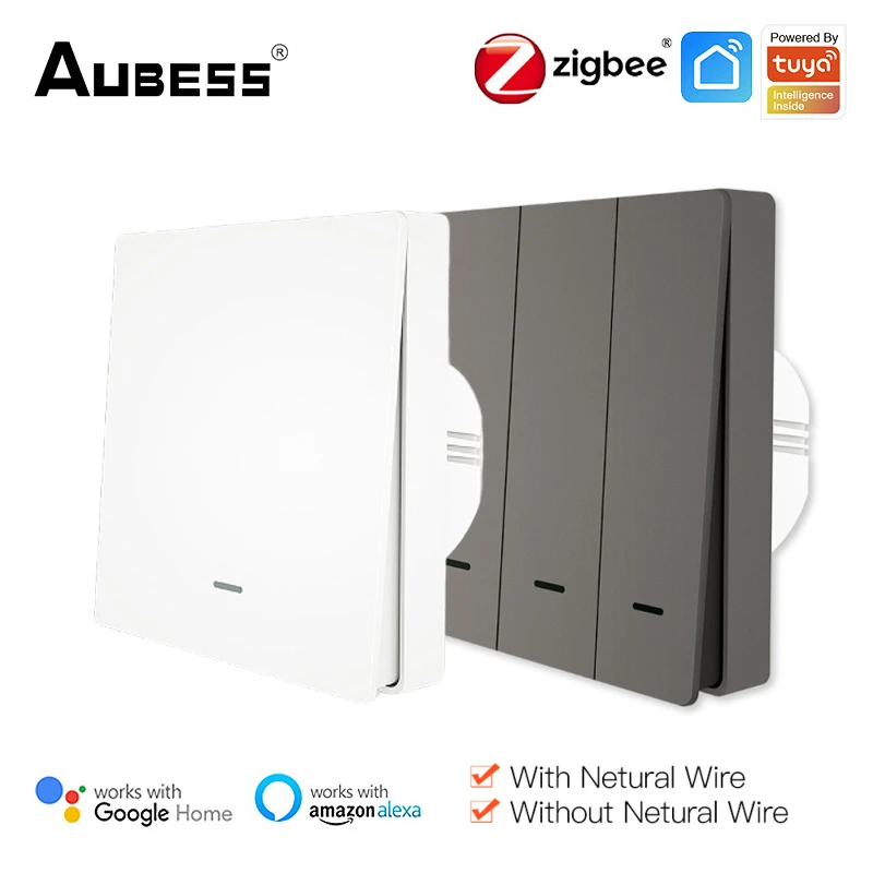 Aubess ZigBee Smart Light Switch No Neutral Wire No Capacitor Needed ...