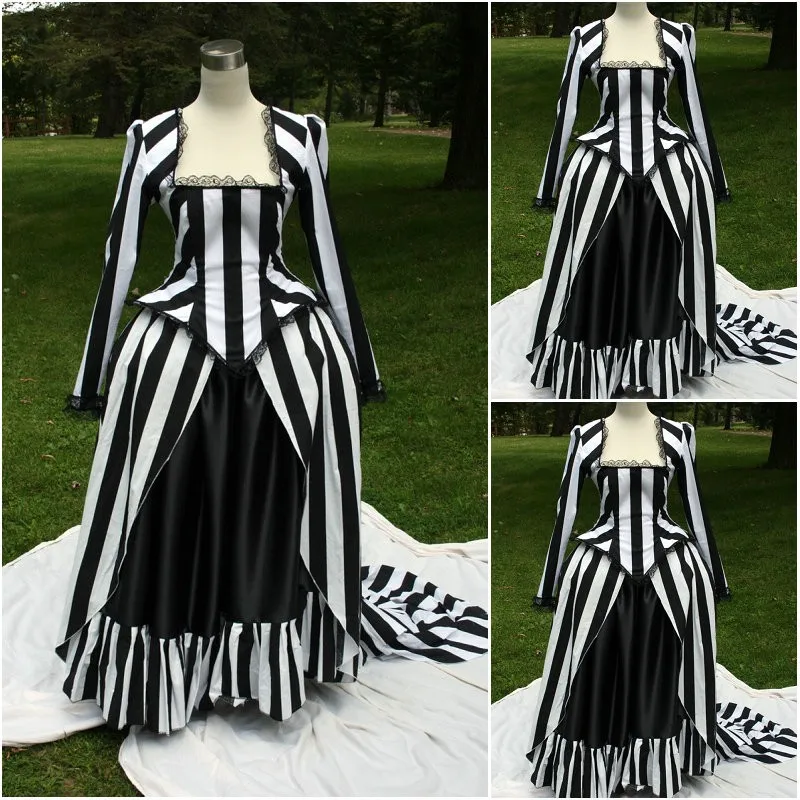 Vintage-Victorian-Gothic-steampunk-rococo-black-and-white-striped-dress ...