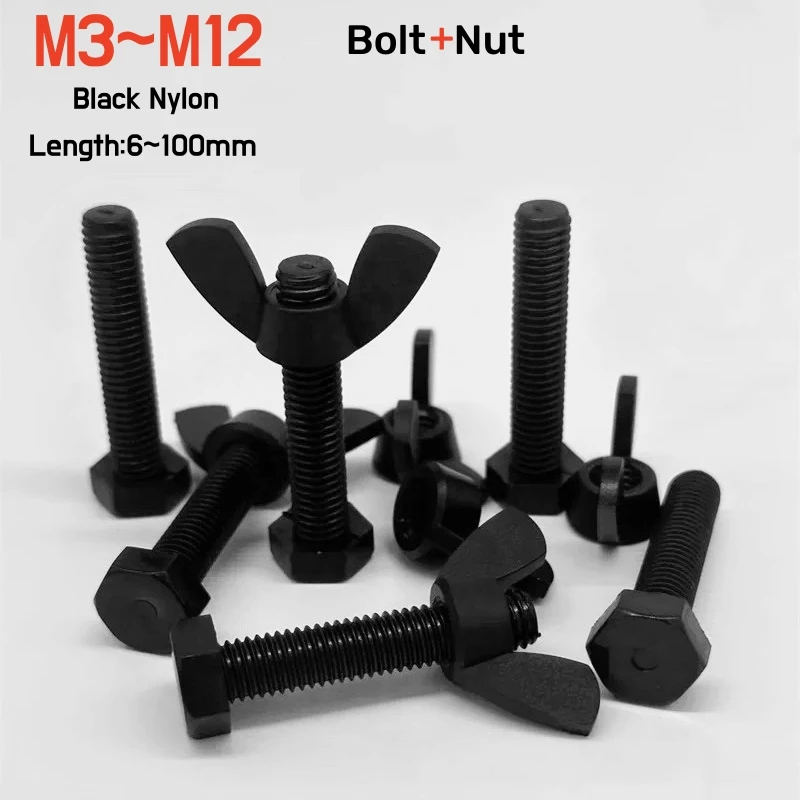 2-50pcs-M3-M4-M5-M6-M8-M10M12-Black-Nylon-Outer-Hexagonal-Bolt ...
