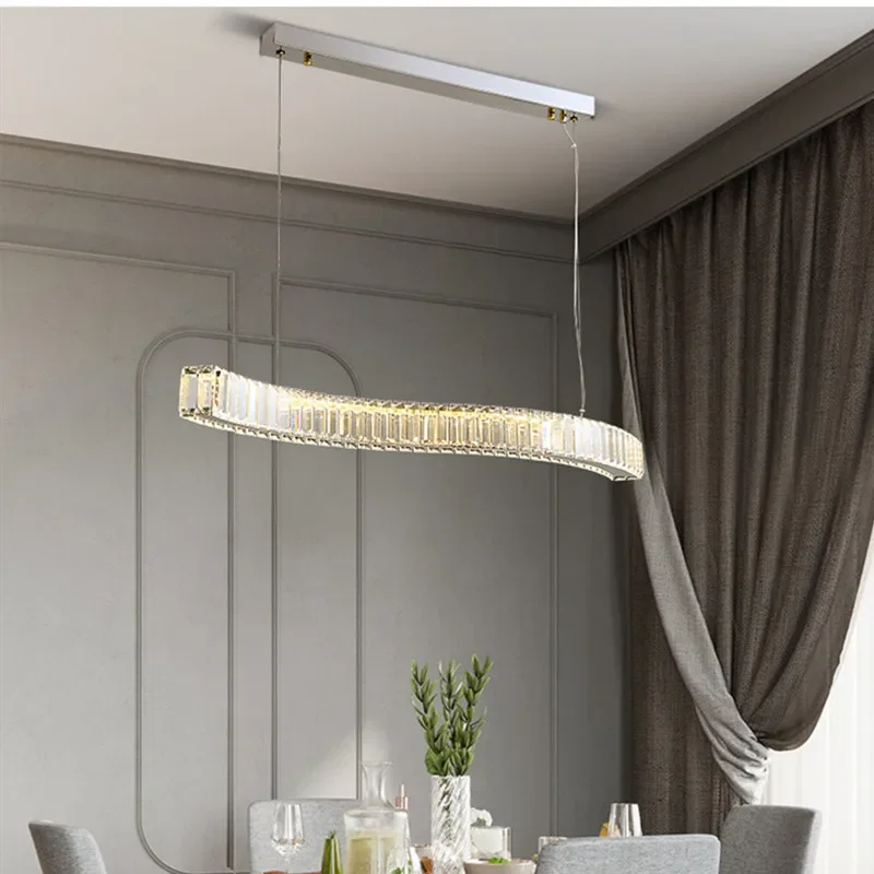 Modern Dining Room Lustre Steel Led Pendant Lights Wave Lustre Crystals ...