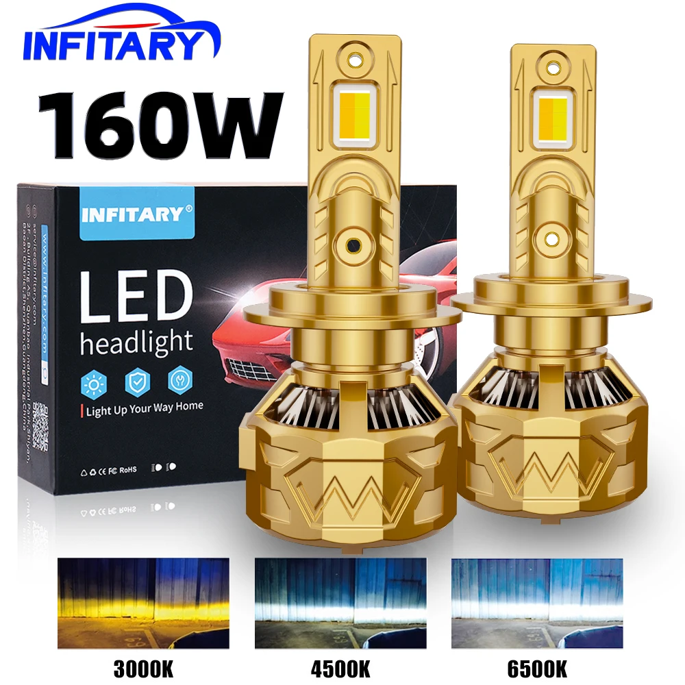 Infitary 3 Colors High Power 160W LED Car Headlights H4 H7 H11 H1 9005 ...