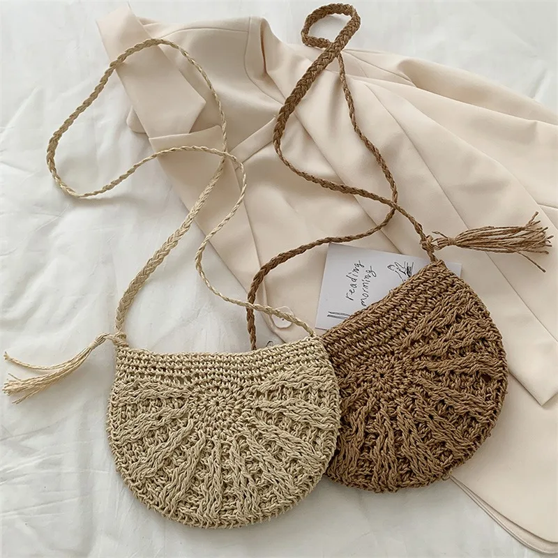 New Half Round Straw Bags for Women Summer Beach Rattan Bag Handmade ...