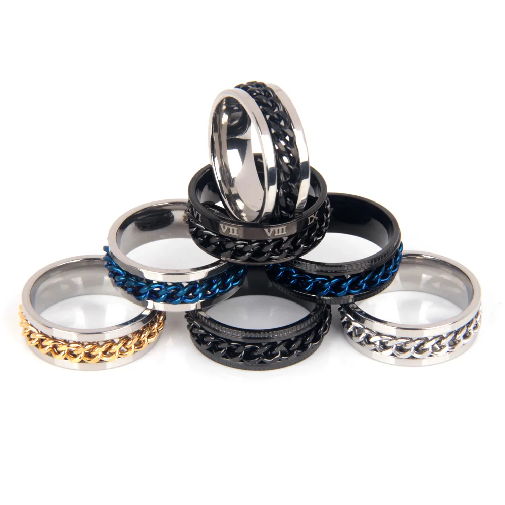 XHN-1-4PCS-Stainless-Steel-Rotatable-Chain-Rings-Women-Men-Spinner-Ring ...