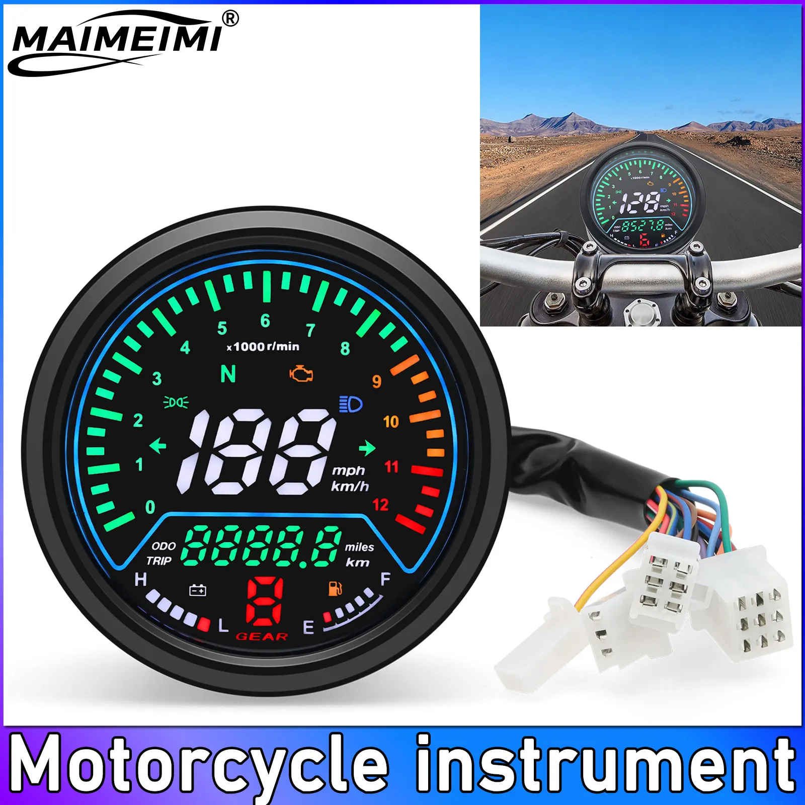 Motorcycle 12V LED LCD Digital Odometer Speedometer ODO TRIP Tachometer ...