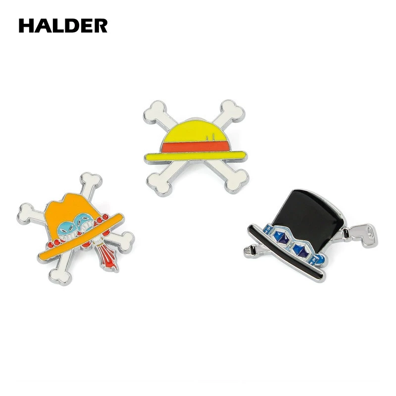 HALDER-Anime-Pins-Grass-Cap-Sabo-Ace-Luffy-Enamel-Brooch-Straw-Hat-Man ...