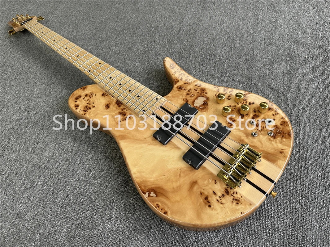 5-strings-natural-wood-electric-bass-gold-hardware-ash-body-maple-neck ...