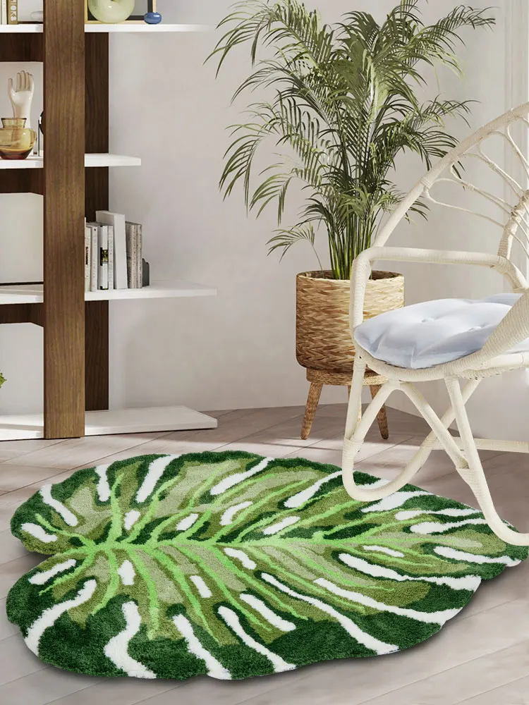 Irregular-Plant-Monstera-Tufted-Rug-Plush-Tropical-Leaf-Area-Rug-for ...