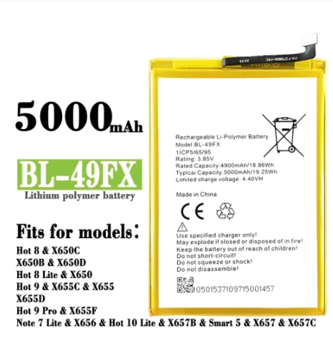 1x 5000mAh BL-49FX Battery For Infinix Hot 8 X650 X650B Hot 9 X655 X656 ...