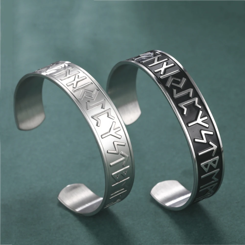 Dawapara Viking Runes Cuff Bracelets 24 Norse Runes Stainless Steel ...