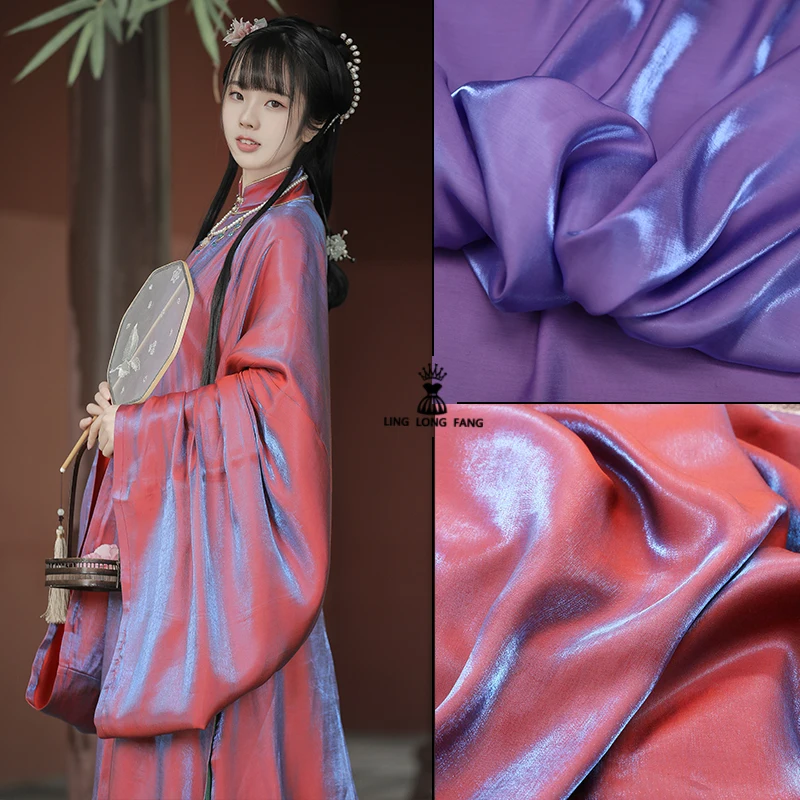 Thin Glazed Silk Satin Shimmering Fabric Glossy Varicoloured Golden ...