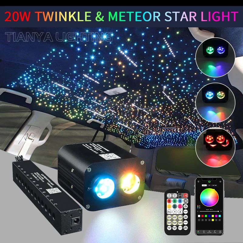20W Meteor Twinkle Starry Sky Car Star Ceiling Lamp Roof Led Fiber Optic Light Music Sensing ...