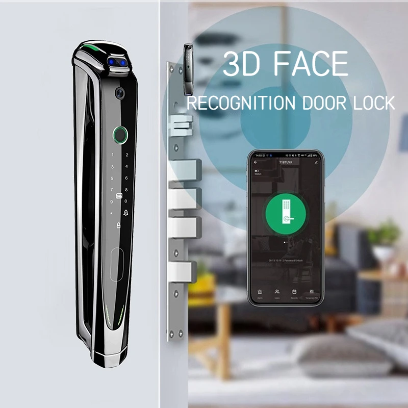 3D Face Recognition Smart Door Lock Security Face & Camera Monitor ...
