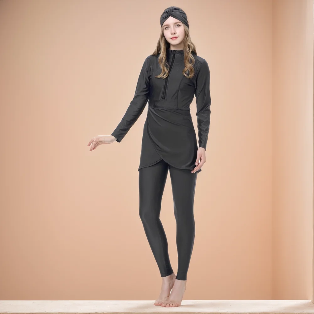 1Set Muslim Women's Modest Patchwork Hijab Swimsuit Long Sleeve Sport ...