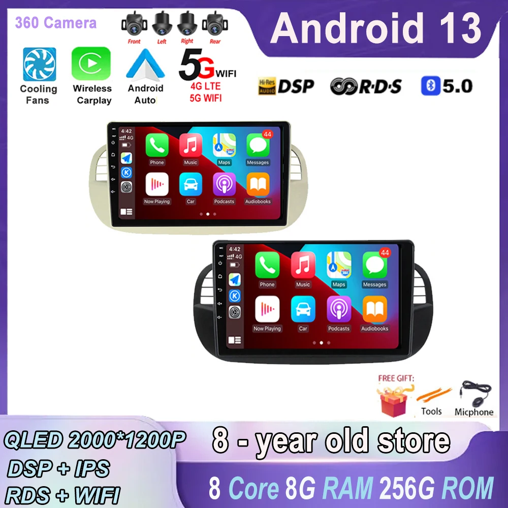 Leitor de vídeo multimídia automotivo, Android 13, 9 ", Carplay automático, Rádio, Estéreo ...
