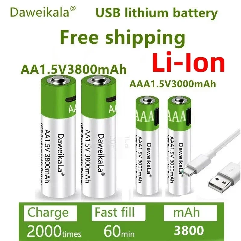 Rechargeable lithium-ion battery, large capacity AA+AAA battery, 3800 ...