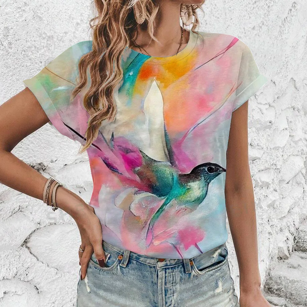 Women-s-T-shirt-Artistic-Printing-Flower-Pattern-T-shirt-Fashion-Women ...