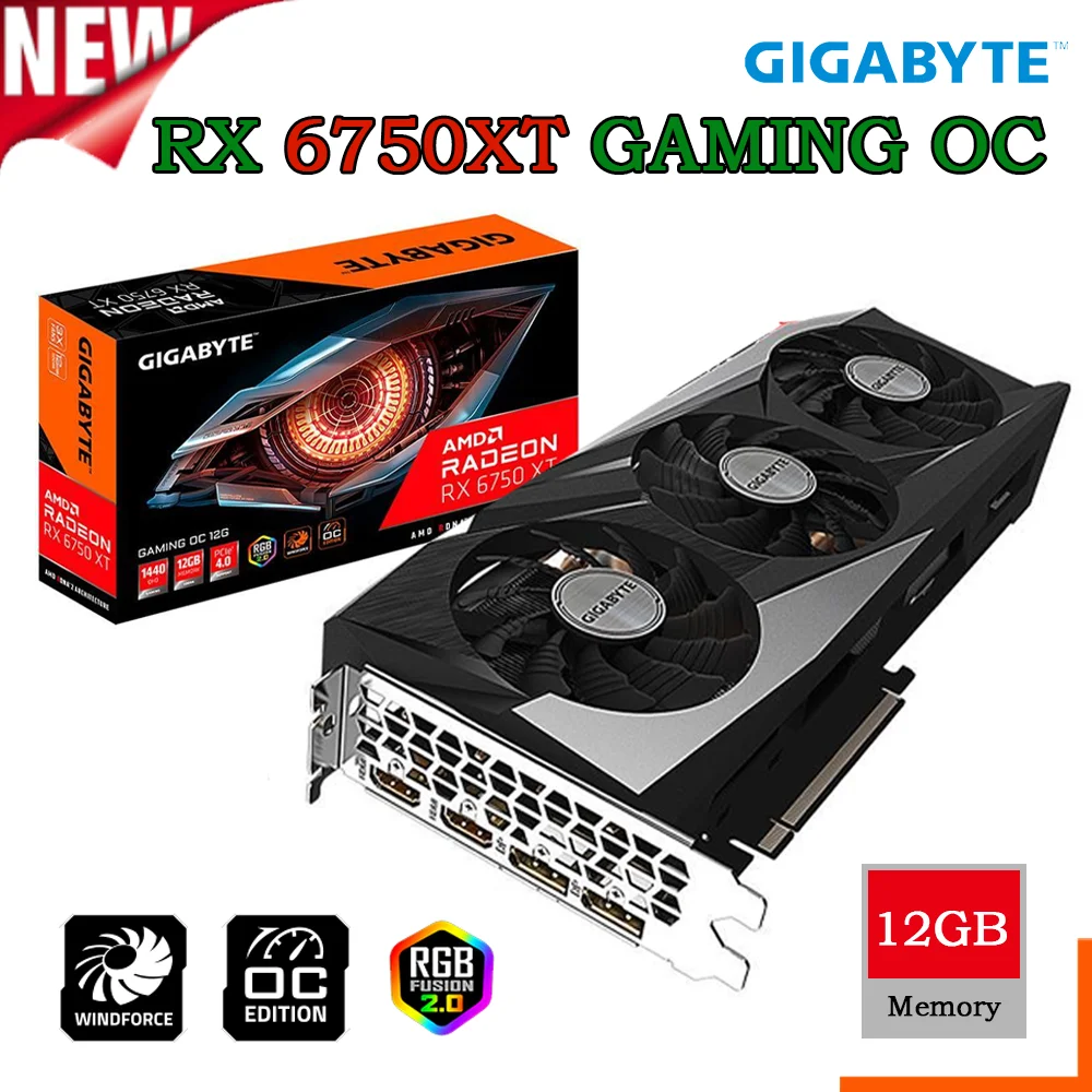 Gigabyte rx 6750xt gaming oc 12gb rx6750xt placa de vídeo gddr6 desktop ...