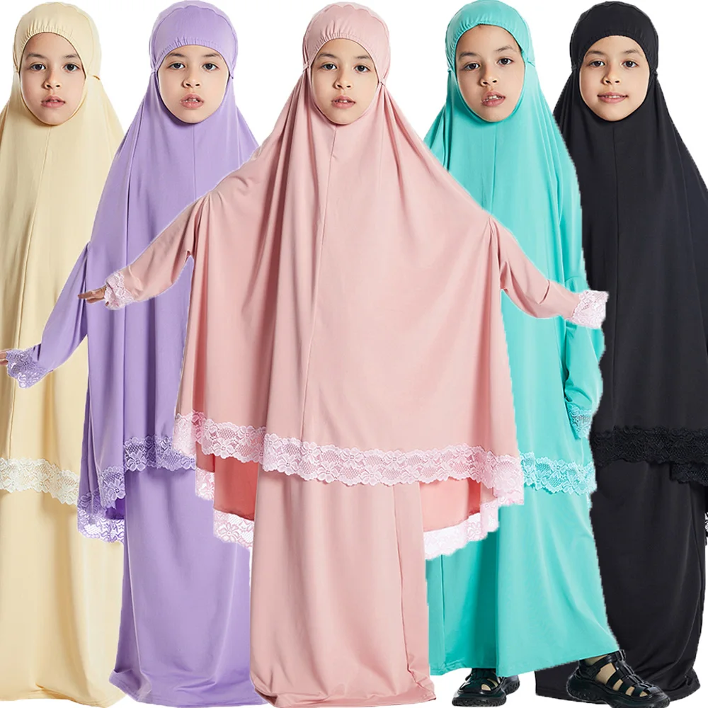 Muslim-Kids-Girls-Hijab-Dress-Overhead-Eid-Ramadan-Khimar-Skirt-Prayer ...