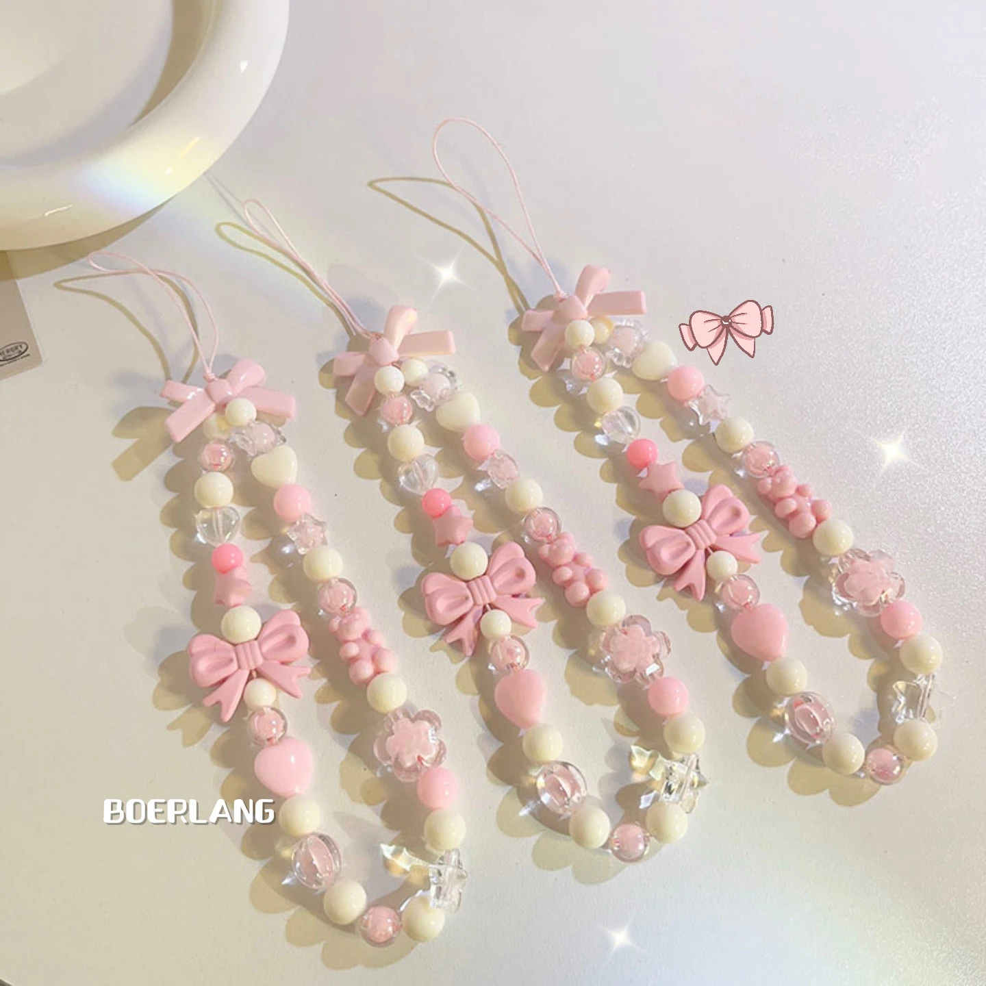 Bowknot-Beaded-Mobile-Phone-Chain-Charm-Acrylic-Heart-Beaded-Pendant ...