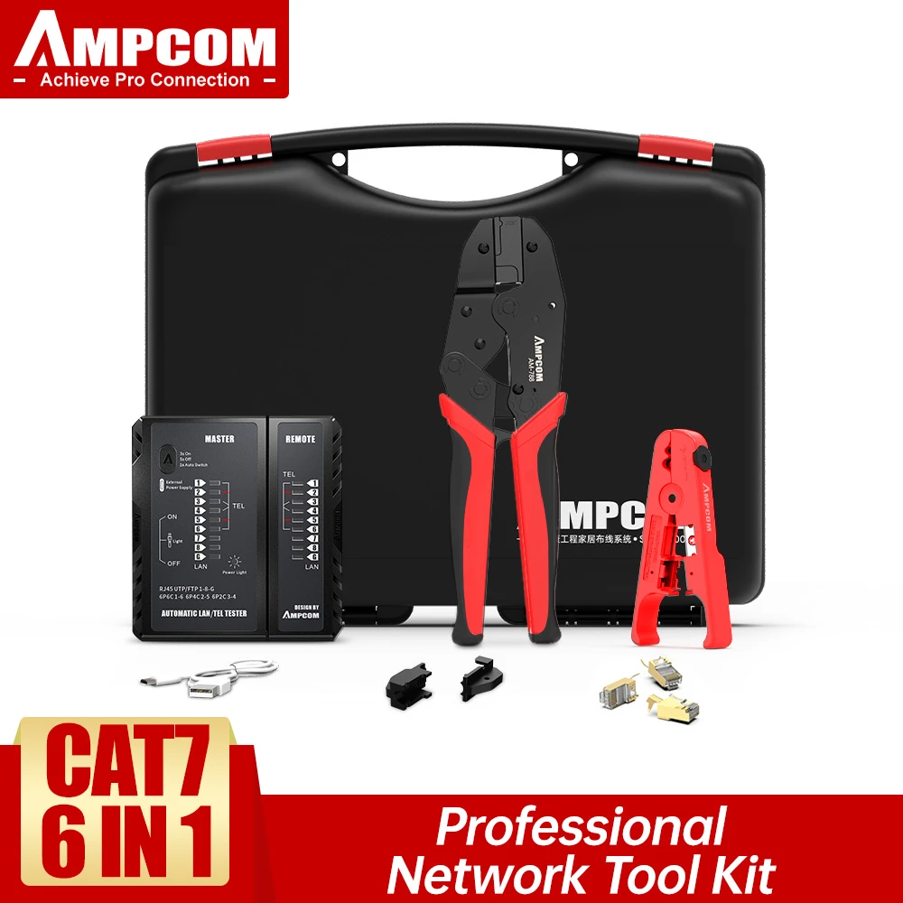 Network Tool Kit, Ampcom Professional Rj45 Tool (cat7 Crimper, 10pcs ...