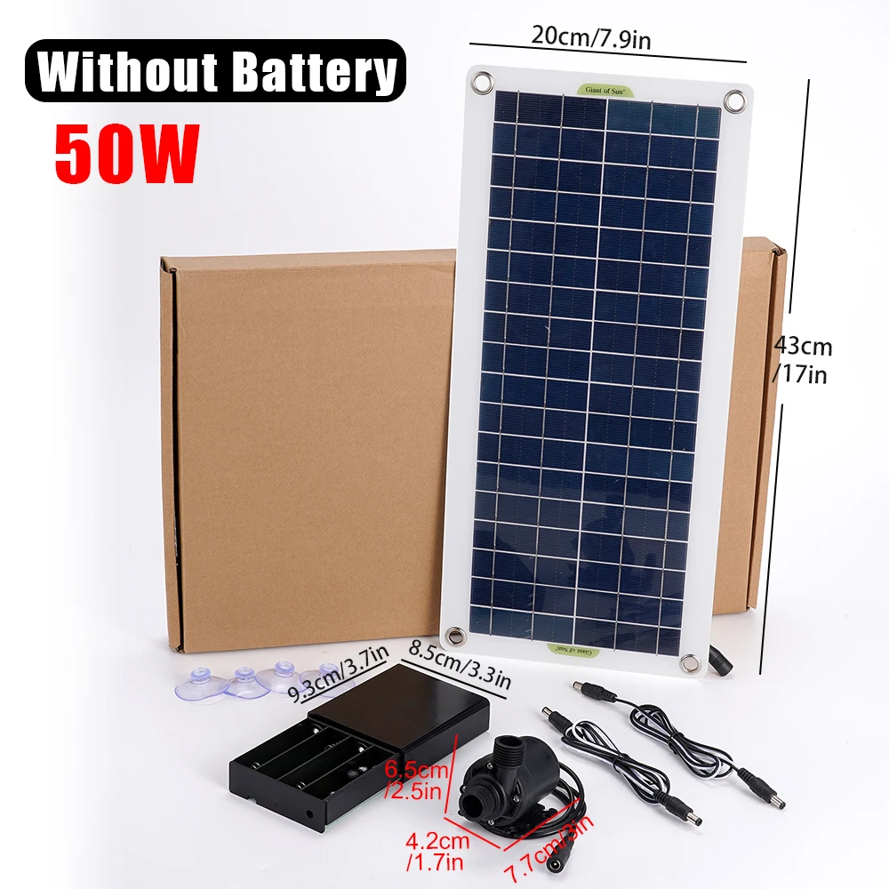 DC-12V-50W-Solar-Panel-Brushless-Water-Pump-800L-H-5M-With-Battery-Box ...