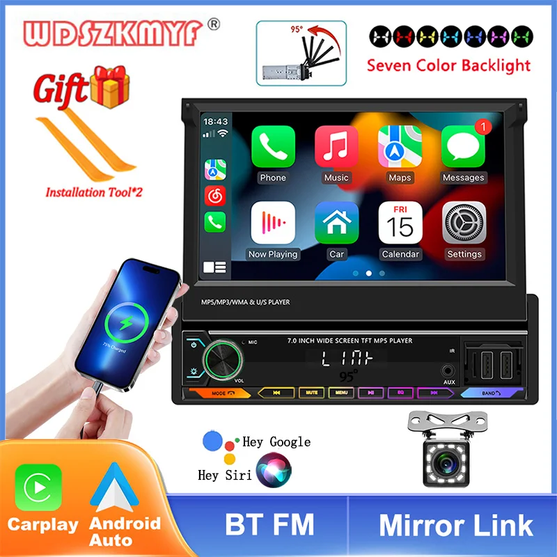 1Din-Universal-7-IPS-Tela-Retr-til-R-dio-Do-Carro-Android-Auto-Carplay ...