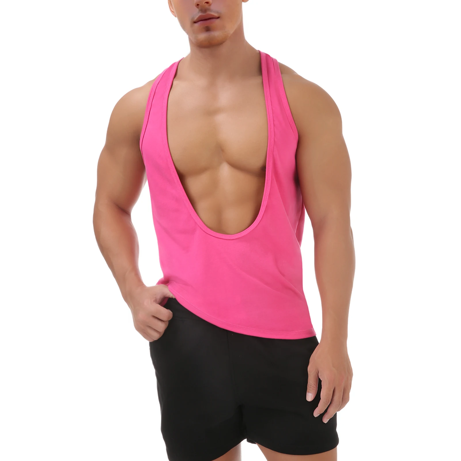 Muscle Tank Vest Men's Sports Sleeveless Shirts Sexy Deep V Neck Loose ...