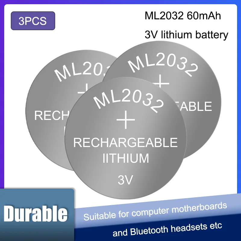 3PCS-ML2032-Rechargeable-button-battery-3V-computer-motherboard-battery ...