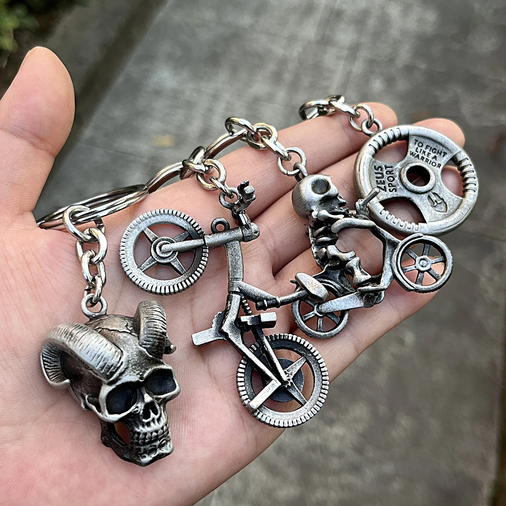 Punk-Viking-Keychain-Bicycle-Skull-Head-Hammer-Keyring-Key-Chains-for ...