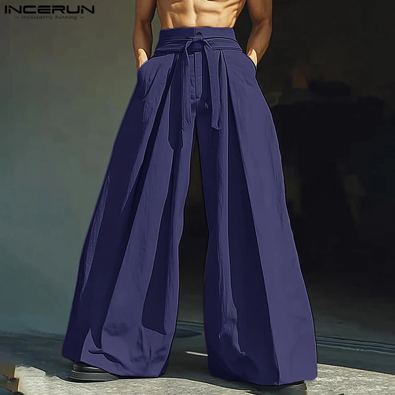 INCERUN 2025 American Style Pantalons Stylish Men's Loose Pleated Long ...