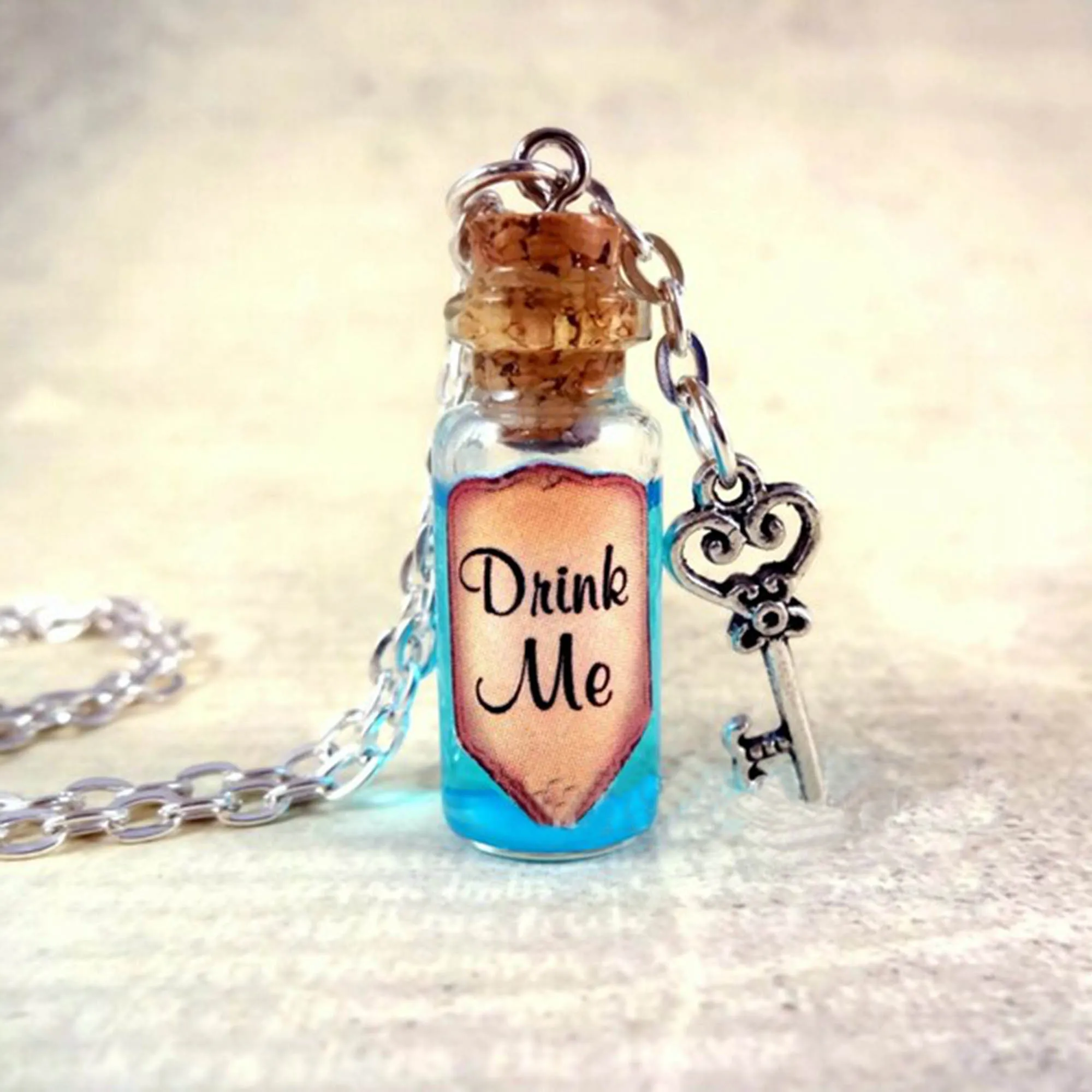 Drink Me Bottle Necklace Alice's Adventures in Wonderland Drink Me-Blue ...