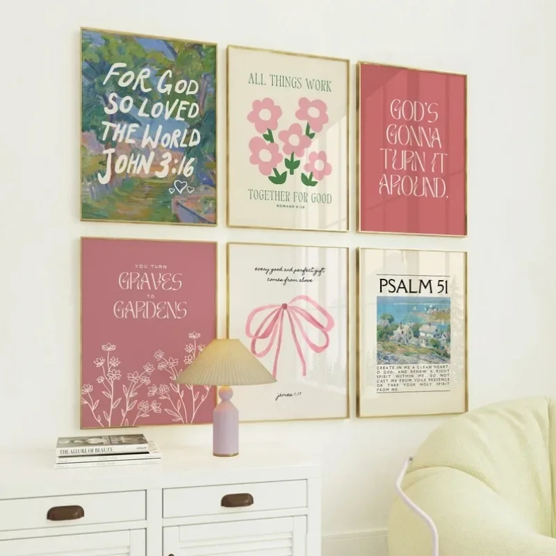 Pink Vintage Art Butterfly Flower Poster Christian Art Gallery Wall ...