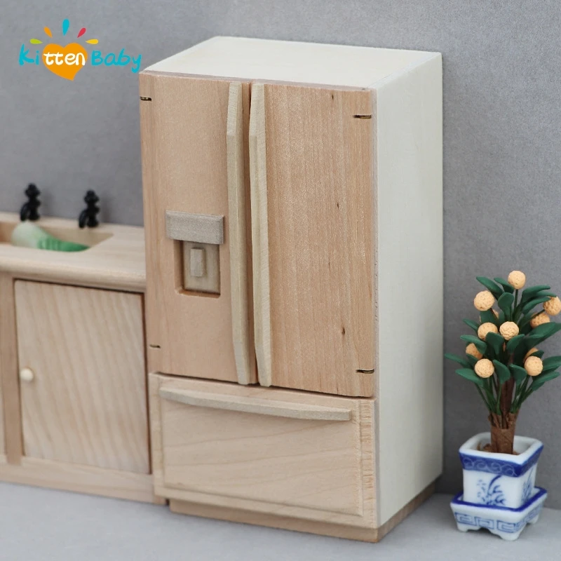 Casa-de-mu-ecas-en-miniatura-refrigerador-de-doble-puerta-de-madera ...