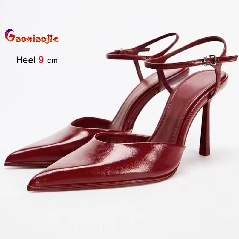 2025 New Sexy Wine Red High Heels 9cm Women's Shoes Thin Heels PU Upper ...